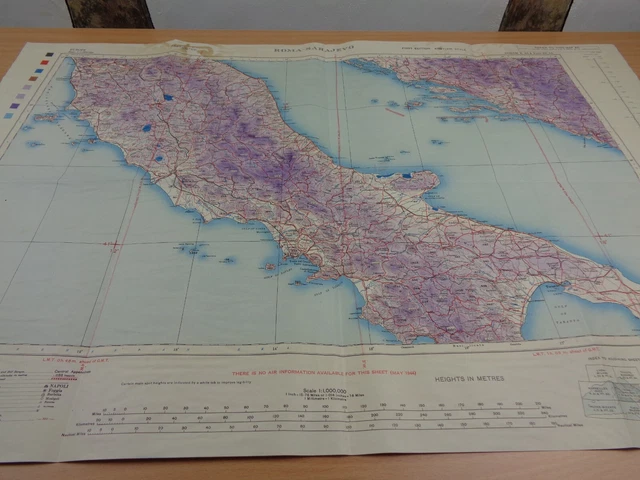 WW2 RAF MAP "ROMA - SARAJEVO" + NAPOLI, SALERNO etc (WING COMMANDER ...