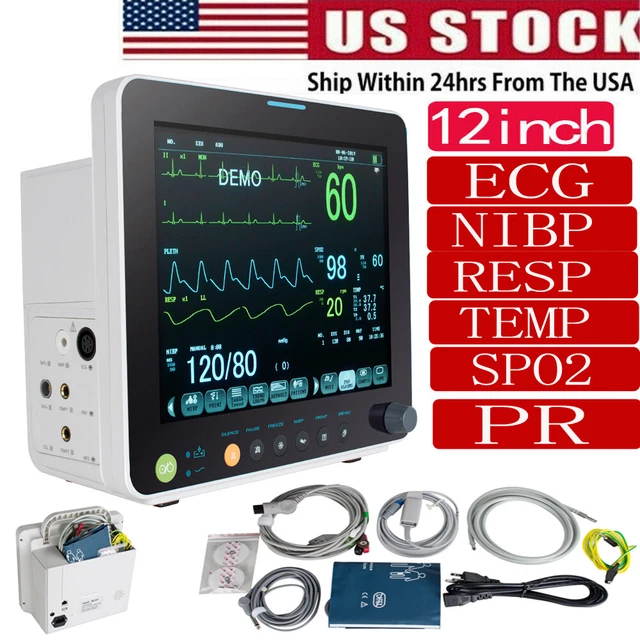 PORTABLE MEDICAL 12& Patient Monitor Vital Sign ECG NIBP RESP TEMP SPO2 ...