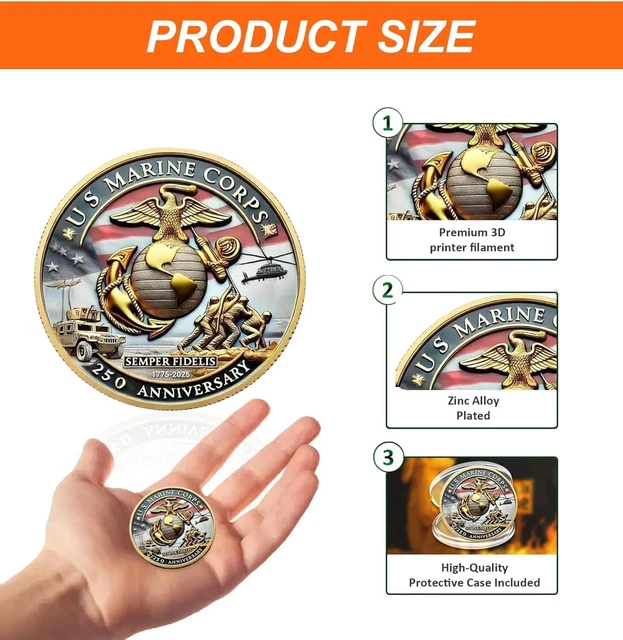 USMC CHALLENGE COIN/MEDAL, 250th Anniversary U.S.Marine Corps United ...