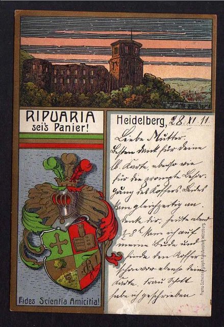 76376 AK HEIDELBERG 1911 Studentika Fides Scientia Amicitia Ripuaria ...