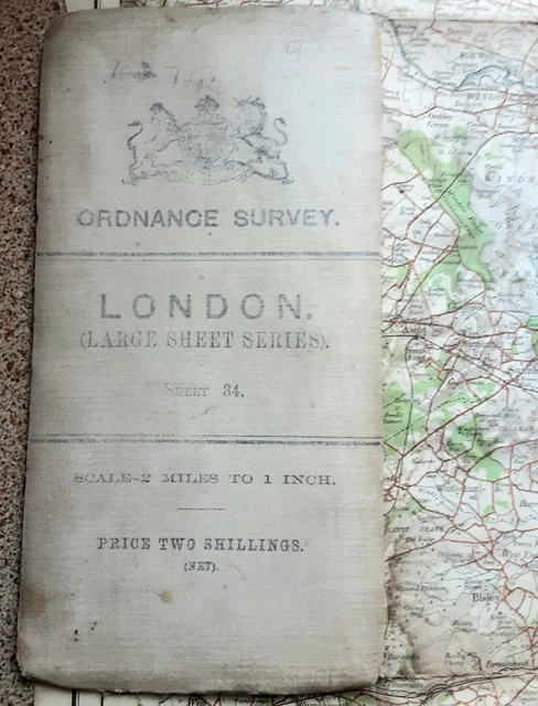 1906 ORDNANCE SURVEY map LONDON areas sheet no.34 folded canvas 2 miles ...