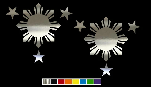 (2) PHILIPPINES STAR Sun Flag Vinyl Decal Set CUSTOM SIZE COLOR CARS ...