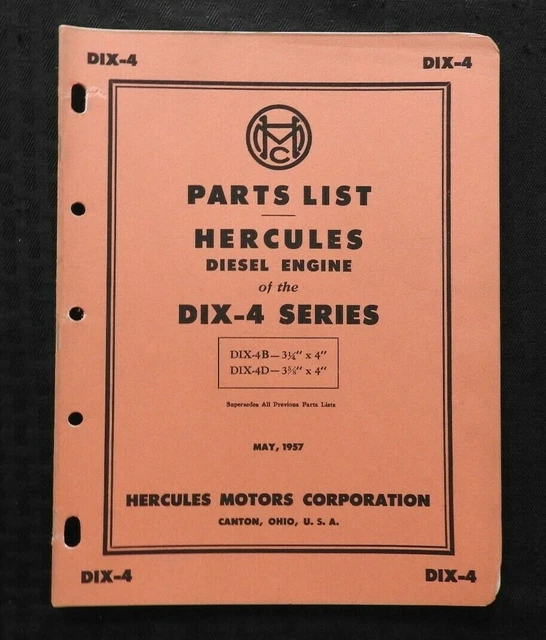 CATALOGUE DE PIÈCES Du Moteur Diesel 4 Cylindres HERCULES DIX-4B DIX-4D 1957 EUR 48,53 - PicClick FR