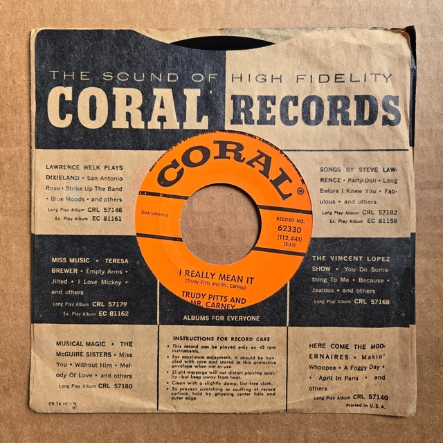 TRUDY PITTS & MR. CARNEY I Really Mean It/Theme From Exodus JAZZ 45 7 ...