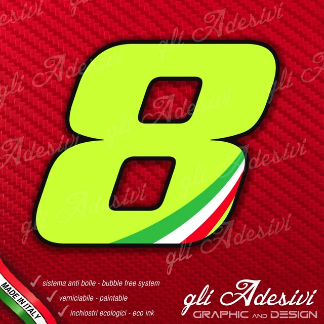 ADHESIVE STICKERS NUMBER 8 Moto Car Cross Race Green Acid Kawa ...