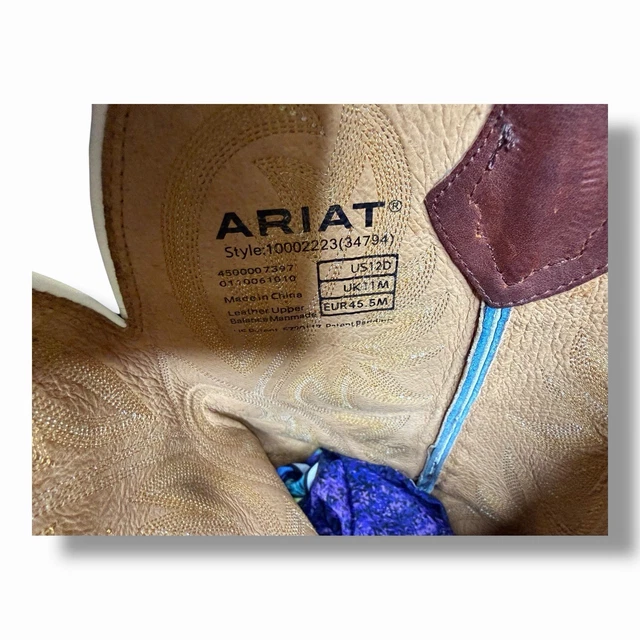ARIAT QUICKDRAW WESTERN Boots Men's 12 D Square Toe Brown Blue ...