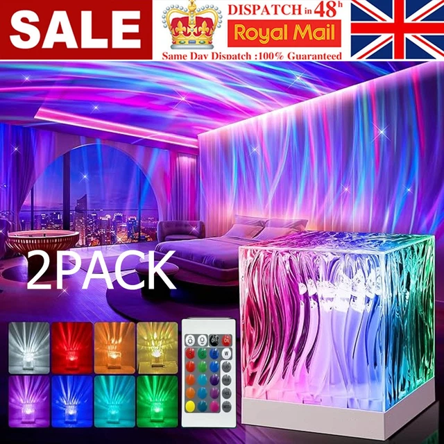 2PCS CUBE NORTHERN LED Lights Water Wave Night Light w/Remote ...