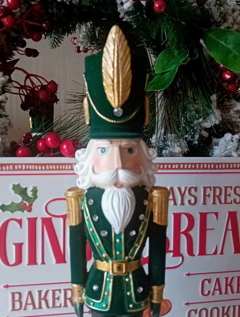TK MAXX CHRISTMAS Traditional Emerald Green Flocked Nutcracker Soldier ...