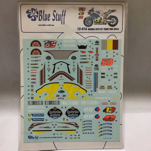 (BS12-016): 1/12 HONDA RC213V (Team VDS) 69/43/53 2016 Water Transfer Decal BS1 EUR 61,07 ...