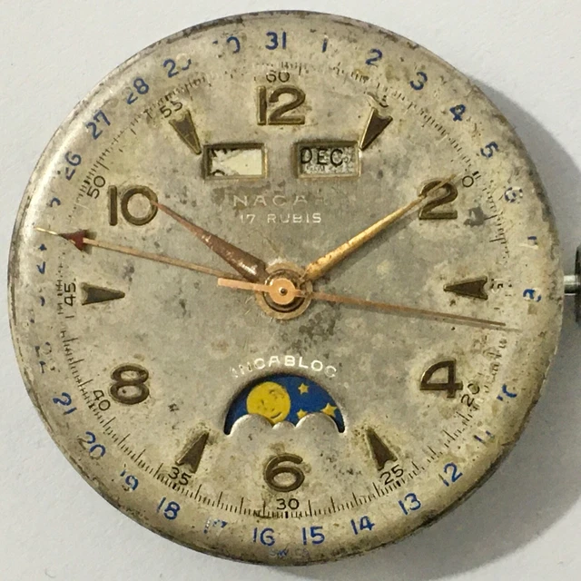 RARE VINTAGE SWISS Nacar Moonphase Calendar Venus Cal. 206 Wristwatch ...