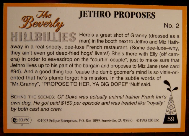 BEVERLY HILLBILLIES - Carte #059 - Jethro Propositions - Eclipse 1993 EUR 4,16 - PicClick FR