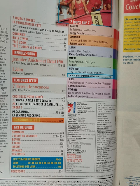 TÉLÉ 7 JOURS 12/08/2000; Jennifer Aniston et Brad Pitt/ Lââm/ P. Anderson EUR 8,00 - PicClick FR