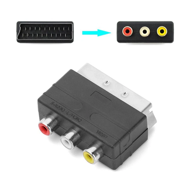 SCART MALE TO 3RCA Female Plug 21PIN Adapter Input For PS4 WII DVD VCR ...