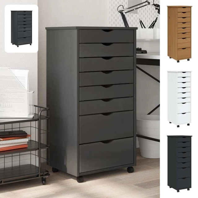 ROLLSCHRANK SCHUBLADEN ROLLCONTAINER Büroschrank Grau Massivholz Kiefer ...
