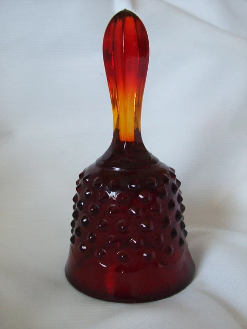 VINTAGE FENTON RUBY Red hobnail bell glass clapper Amberina handle $9. ...