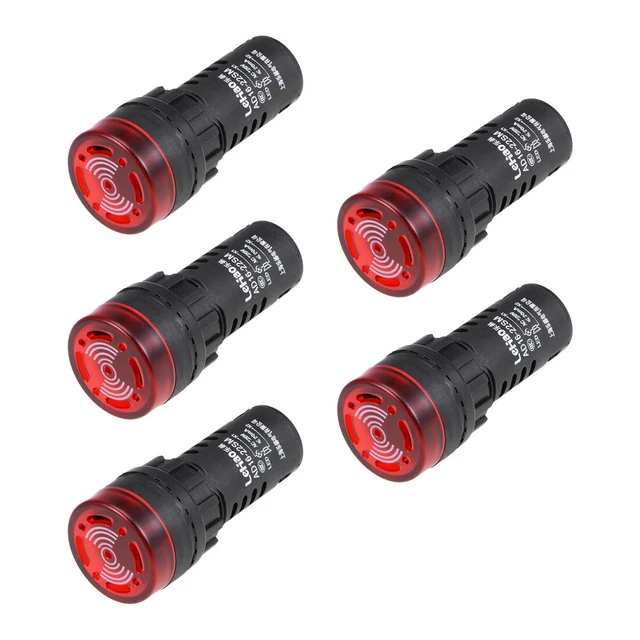 AC 220V INDICATOR Light with Buzzer Red Flashing Alarm 22mm Panel LED ...