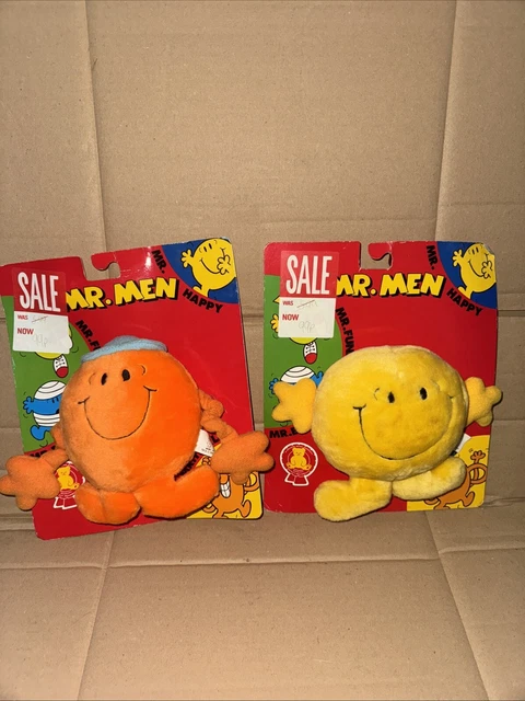 VINTAGE MR MEN Mr Tickle And Mr Happy Plush Soft Toys 1996 Official Mr ...