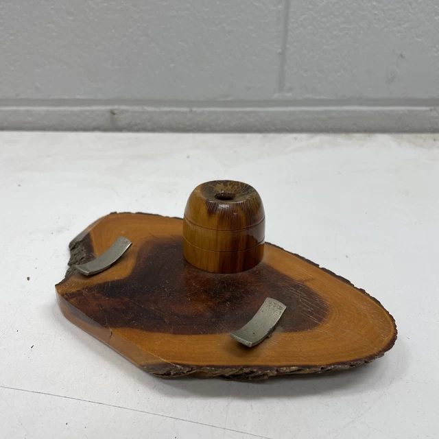 VINTAGE MULGA WOOD Timber Souvenir Australia Deco Pen Ink Rest Well ...
