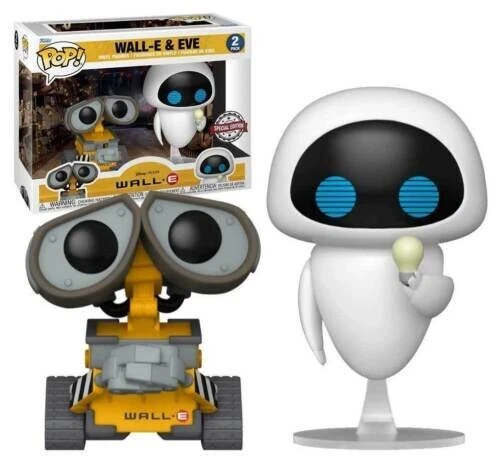 EXKLUSIVE DISNEY PIXAR Wall-E & Eva Mit Glühbirne 2PACK 9.5cm Pop Figur ...