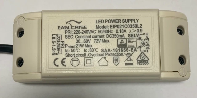EAGLERISE EIP021C0350L2 21W 350mA LED Driver 36-60V £18.50 - PicClick UK