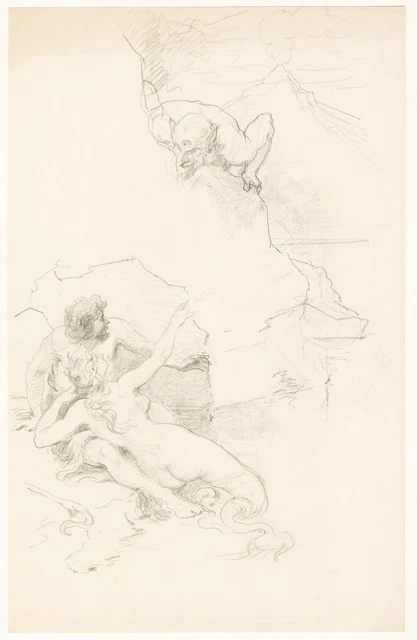 LUDWIG THIERSCH (1825-1909) - Acis und Galatea. Zeichnung drawing ...
