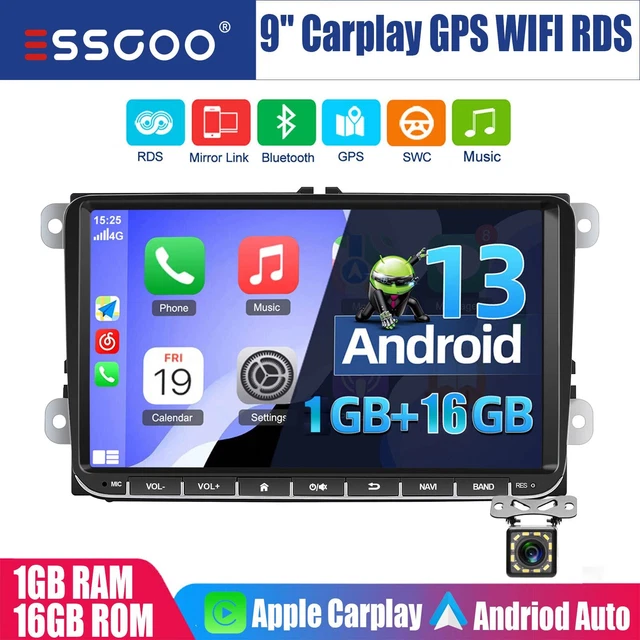 AUTORADIO 9& ANDROID 13 Carplay GPS RDS + cam per VW GOLF 5 6 Touran Caddy Passat EUR 110,71 ...