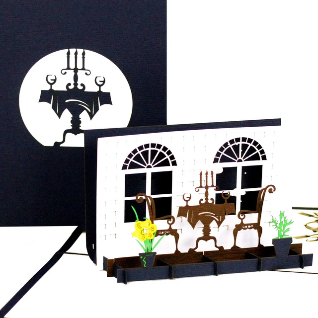 3D POP UP Karte "Candlelight Dinner" Geburtstagskarte, Einladungskarte ...