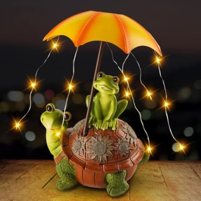 STATUA DA GIARDINO a forma di tartaruga solare, resina verde, scultura da giardi EUR 36,58 ...