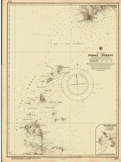 VINTAGE ADMIRALTY CHART. No.1392. GULF of POHAI & STRAIT, CHINA. 1910 ...