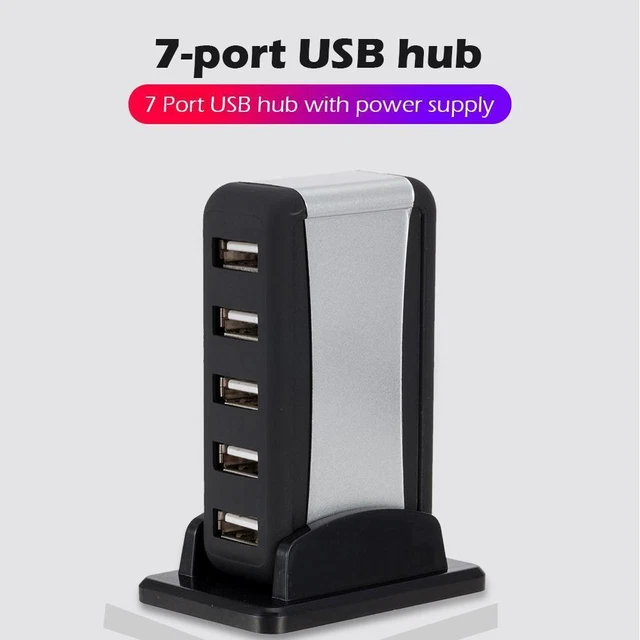 VERTICAL 7-PORT USB 2.0 Hub Multi USB Splitter with Power Adapter PC ...