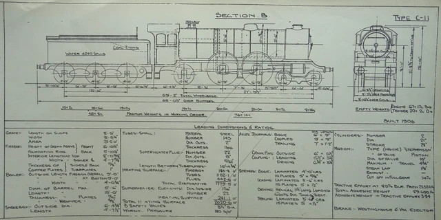 RAILWAY TECHNICAL DRAWING LNER TYPE D-9 LOCOMOTIVE Built c1901-1904 ...
