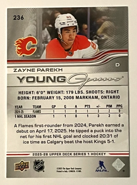2025-2026 UD ZAYNE Parekh Young Guns Rookie # 236 $11.00 - PicClick CA