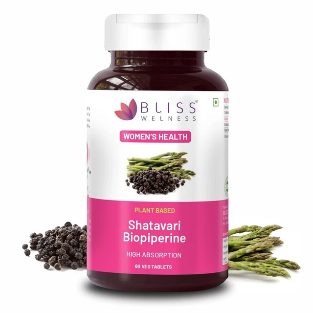 BLISS WELNESS ORGANIC Shatavari Biopiperine | Women Health 60 Tablets ...