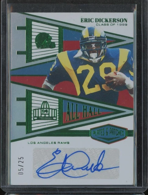 2023 PLAQUES ET patchs Panini ERIC DICKERSON Auto All Hall vert ...