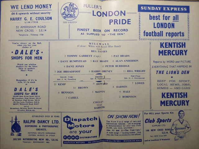MILLWALL V BARROW 4th September 1961 Vgc £2.23 - PicClick UK