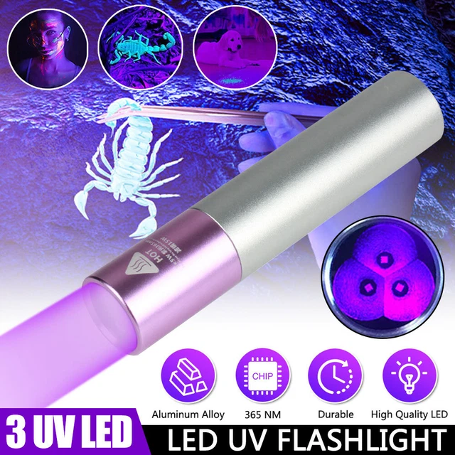 UV LIGHT 365NM Ultra Violet 3-LED Flashlight Blacklight Inspection Lamp ...