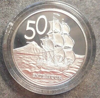 NEW ZEALAND 2011 Cooks' Endeavour Ship 50 Cent SILVER Proof Coin - 1000 ...