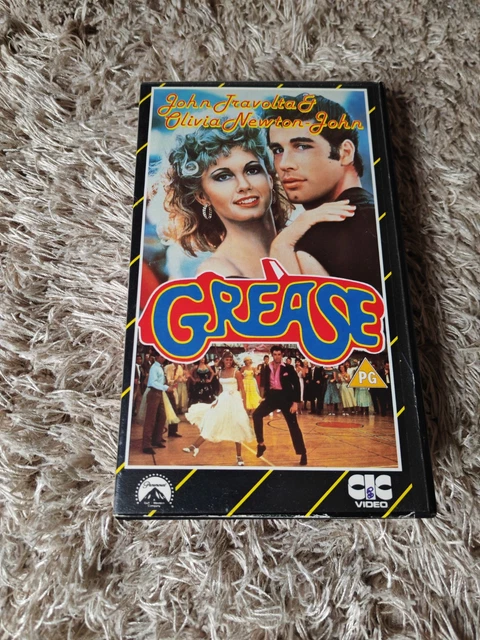 GREASE 1977 VHS Tape John Travolta, Olivia Newton CIC Stripey Tested £6 ...