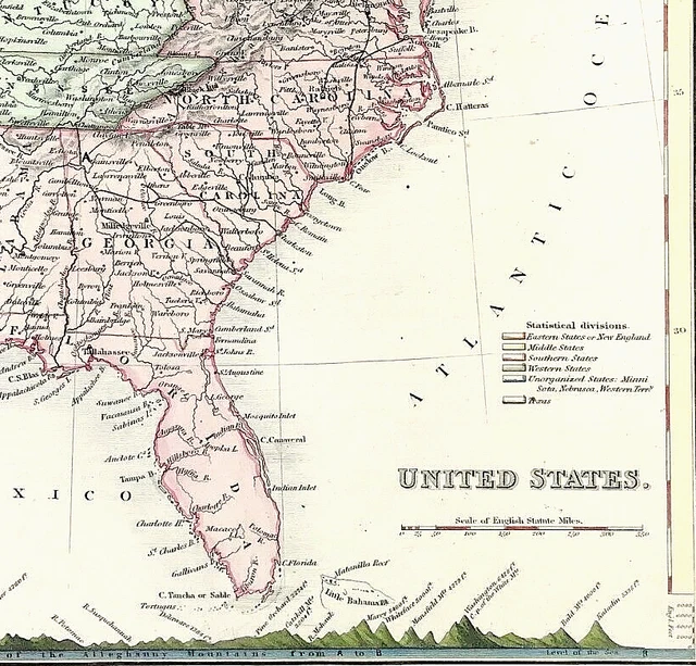 MAP UNITED STATES Mountain Ranges height Orr & Co London 1840 £43.00 ...