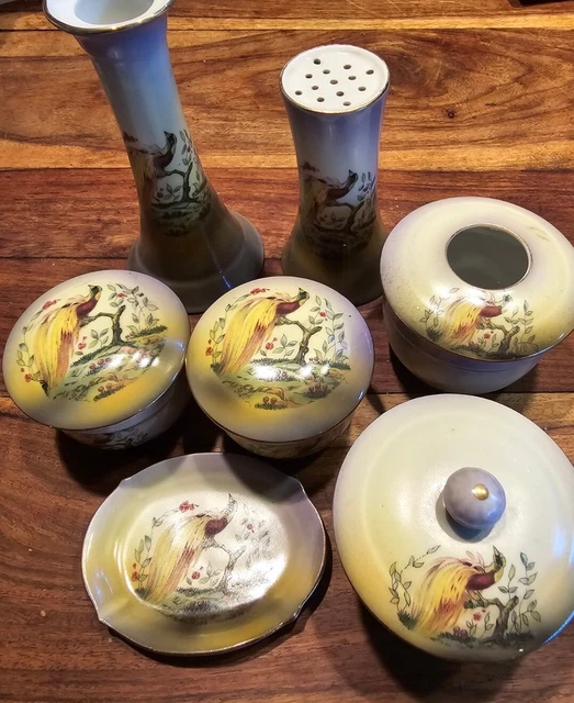 RARE BIRD OF Paradise Antique Union T Czech Porcelain Dressing Table ...