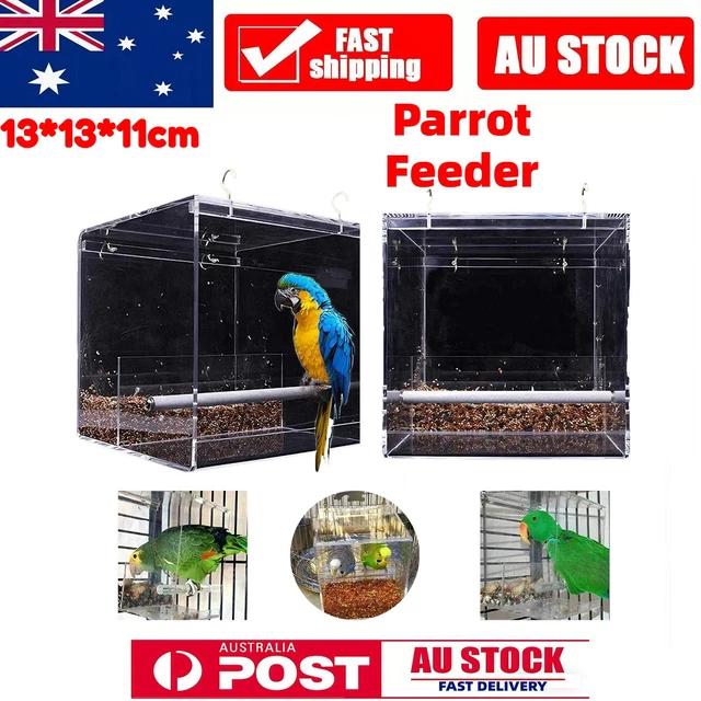 ACRYLIC AUTOMATIC PARROT Feeder for No-Mess Bird Cage Seed Feeding AU ...