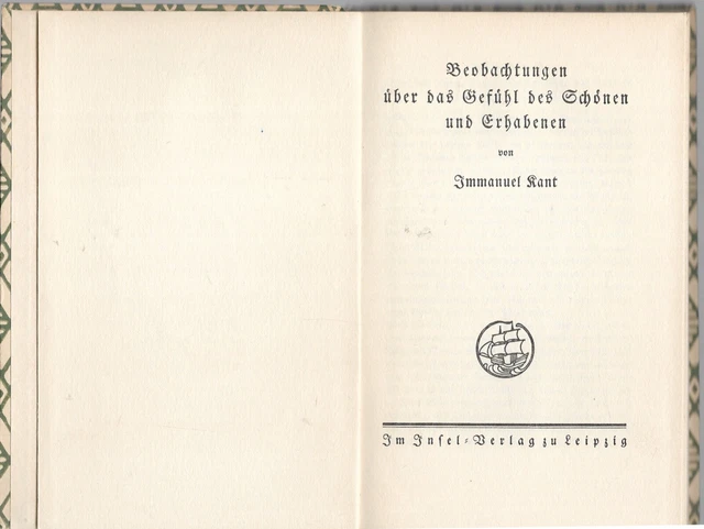 INSEL-BÜCHEREI 31 IMMANUEL Kant Beobachtungen über das Gefühl des Schönen.. Erst EUR 25,00 ...