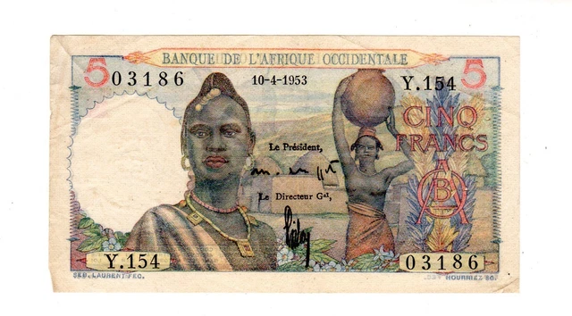 WEST AFRICA FRENCH WEST AFRICA AOF Banknote 5 FRs 21/11/1953 P36 ...