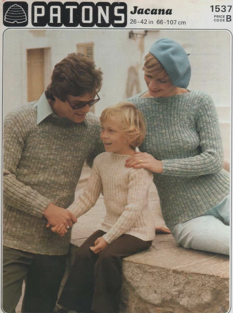 VINTAGE PATONS KNITTING Pattern No 1537 Sweater in 4 Ply Size 26 - 42 ...