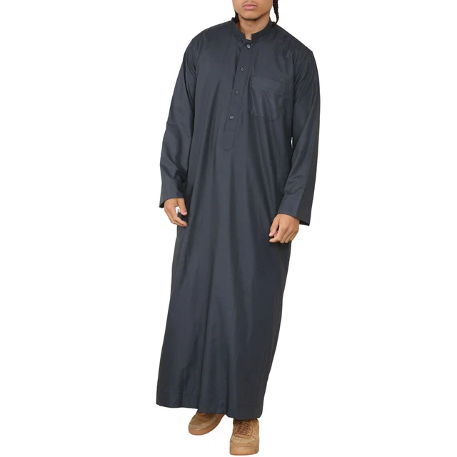HOMMES GRIS THOBE Juba Saoudien Islamique Arabe Eid Coton Caftan Jubbah ...