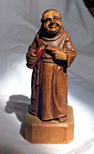 VINTAGE CARVED WOODEN Drunk Monk/Friar Toriart Figurine by Anri, Italy ...