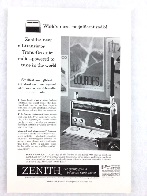 1958 ZENITH RADIO Vintage PRINT AD All-Transistor Trans-Oceanic Short ...