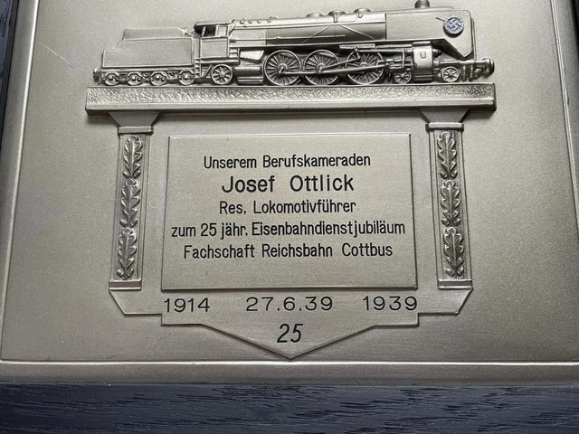 WW2 ORIGINAL REICHSBAHN Train Drivers 25 Years Service Award Plaque ...