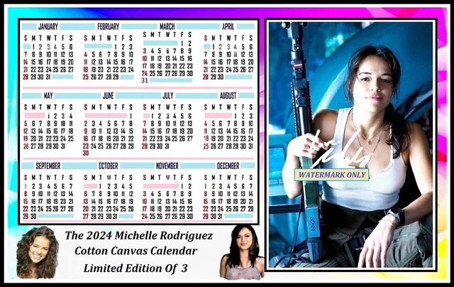 THE 2024, MICHELLE Rodriguez, Signed, Cotton Canvas Calendar. Limit ...