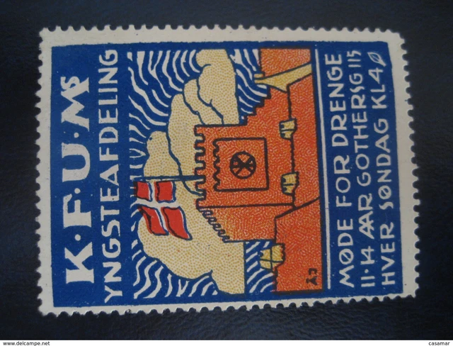 K.F.U.M. YNGSTEAFDELING CASTLE Flag Poster Stamp Vignette DENMARK Label ...